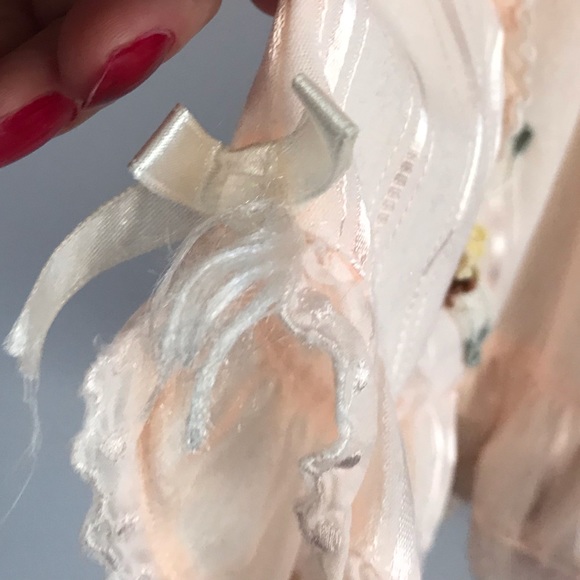 Vintage | Tops | Vintage Pale Pink Blouse Embroidered Ribbon Ruffle ...